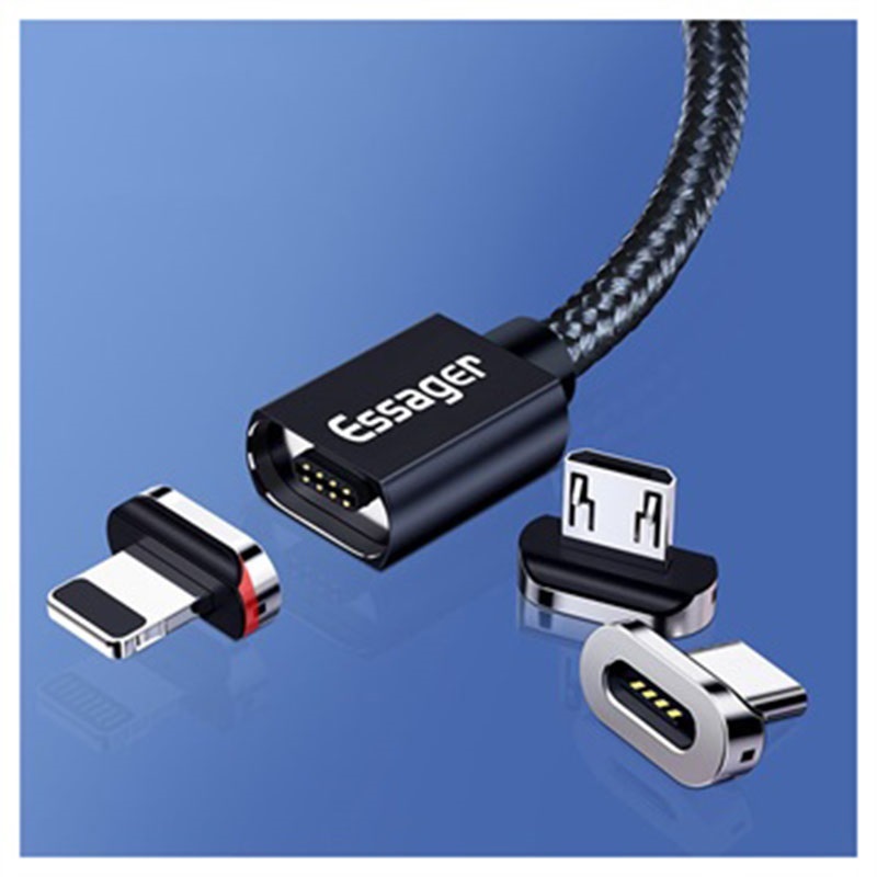 Essager 3-i-1 Magnetisk Kabel - USB-C, Lightning, MicroUSB - 1m