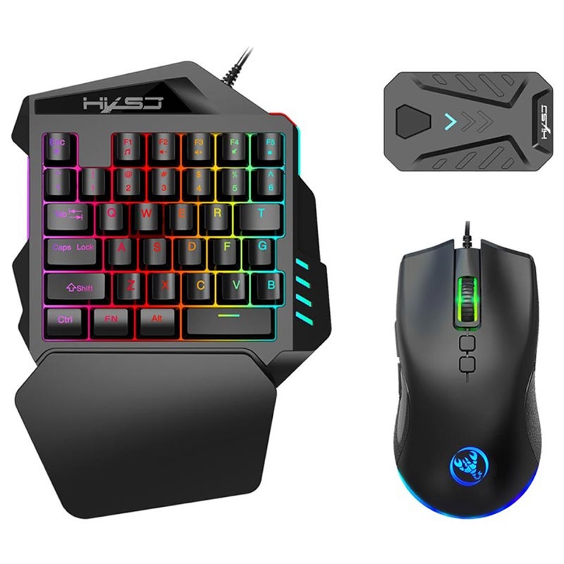 HXSJ Mobilt Gamingset - Enhands-Tangentbord, Mus, Hub - RGB