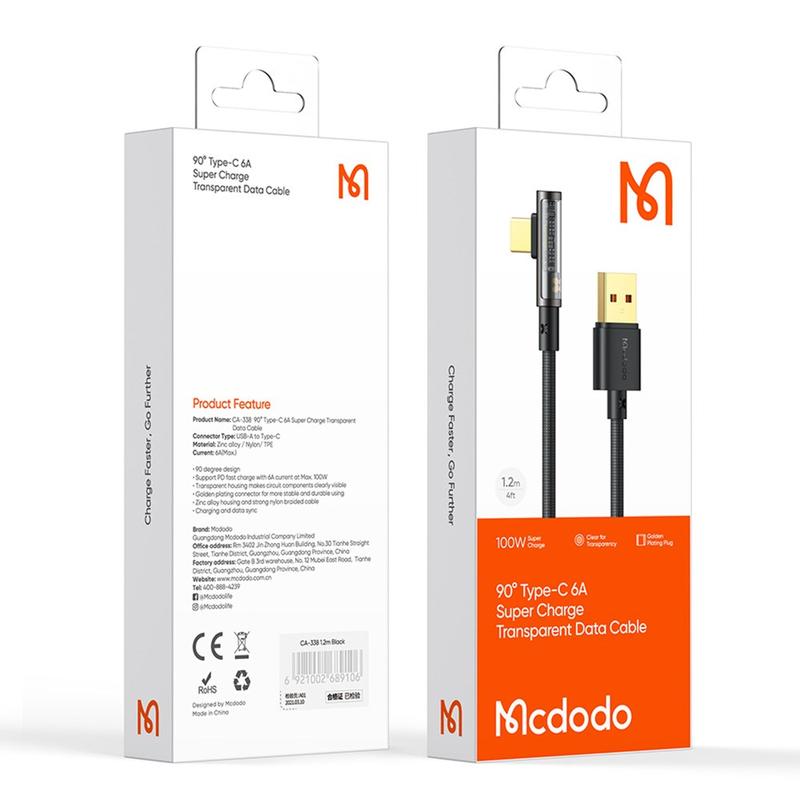 MCDODO CA-3380 MDD 1,2 m USB-A till typ-C 90-graders vinkel datakabel ...