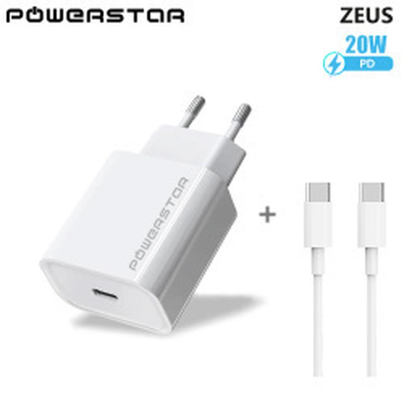 Powerstar Zeus väggladdare med USB-C-kabel - 20W - Vit